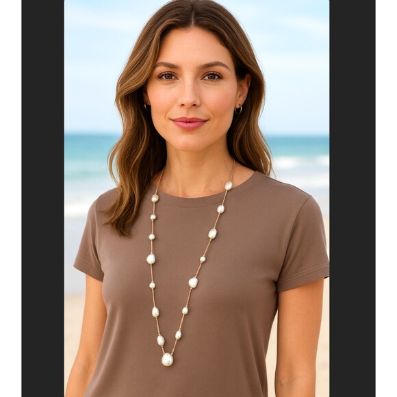 J. Jill | Jewelry | J Jill Pearl Necklace Imitation Baroque Long ...